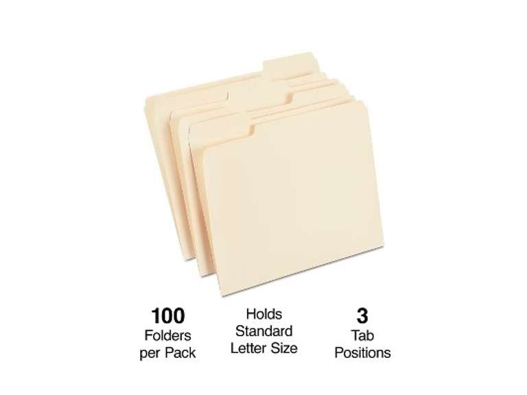Quill Brand File Folders 1/3-Cut Assorted Letter Size Manila 100/Box ...
