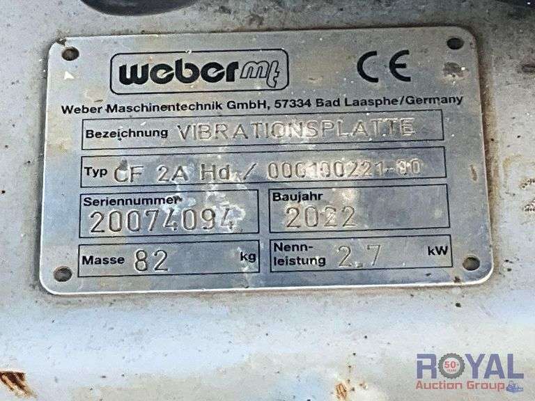 2022 Weber CF2 Hd Vibratory Plate Compactor - Royal Auction Group
