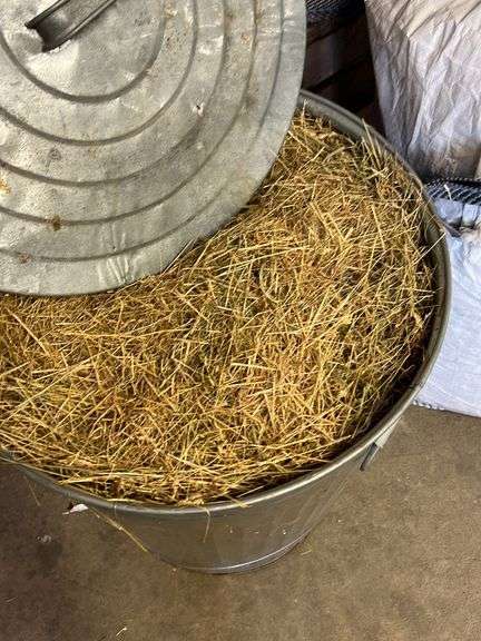 Galvanized Feed Storage Bin w/ Hay & Hay Bag - Rogers Community Auction ...
