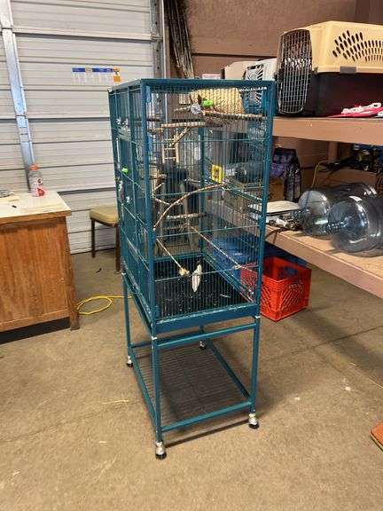 Large Blue Bird Cage on Wheels w/ Accessories - Rogers Community ...