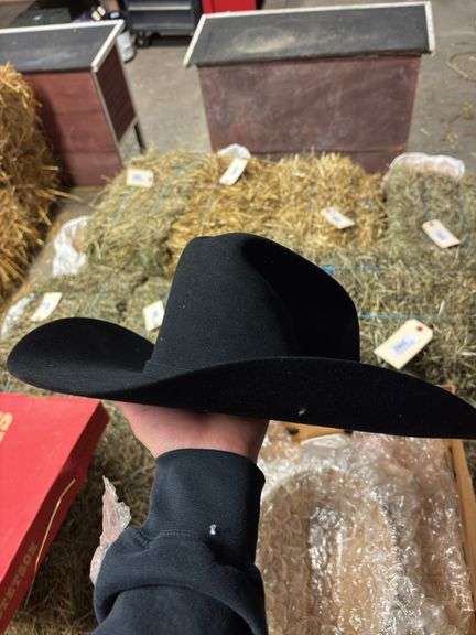 6 7/8 Stetson Black Felt Hat w/ Rain Cover - Rogers Community Auction Inc.
