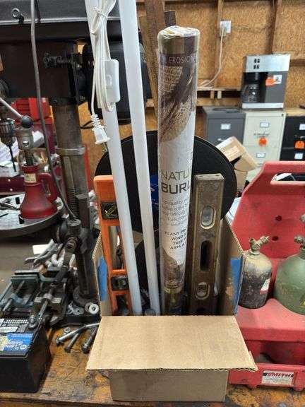 Assorted Work Supplies, Yard Sticks, Oxy-Acetylene Compressed Tank ...