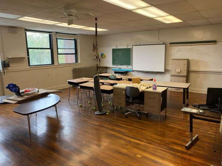 Student desks,chairs , round table, teacher desk , smart board - RES Auction Services