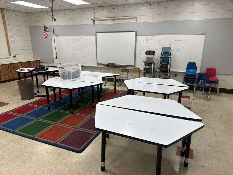 Misc classroom supplies, desk, chairs, SmartBoard, items attached to wall not included - RES ...