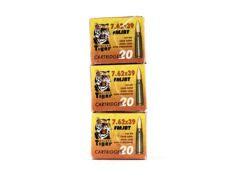 (60rds) Golden Tiger 7.62x39 124 gr Steel Cased FMJBT Ammo - RES ...