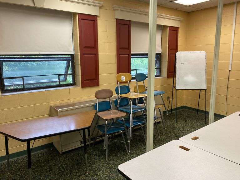 Table and chairs and white board - RES Auction Services