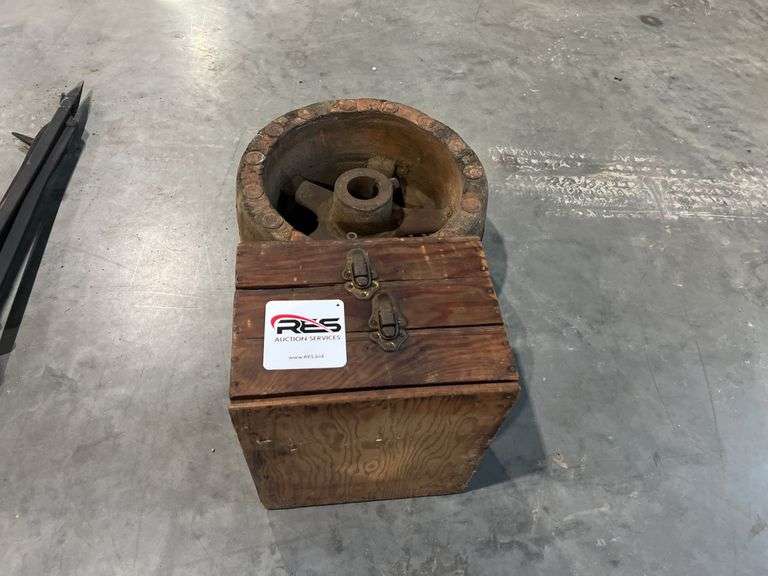 Wooden Wheel and Box - RES Auction Services