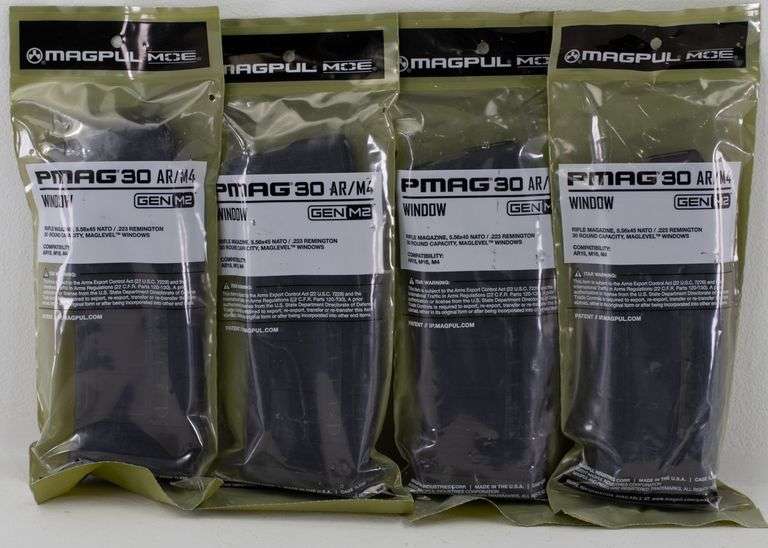 (4) 30rd Magpul AR-15 Plastic Magazines With Window - RES Auction Services