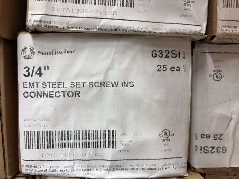 (45) 25 Count Boxes of SouthWire 3/4” EMT Steel Set Screw Connectors ...
