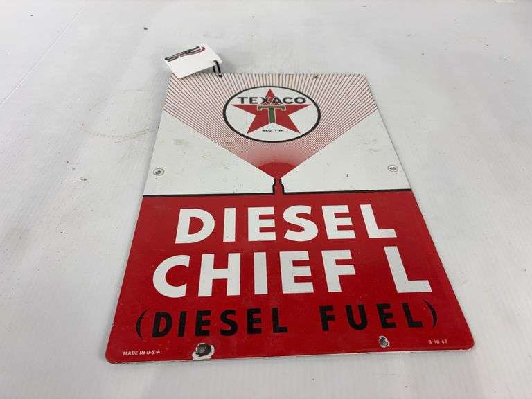 Texaco Diesel Chief 18" X 12" Porcelain Sign - RES Auction Services