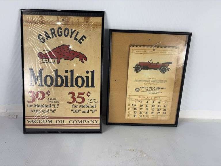 Frye's Gulf Service 1922 Calendar & Gargoyle Mobil Oil Poster - RES ...
