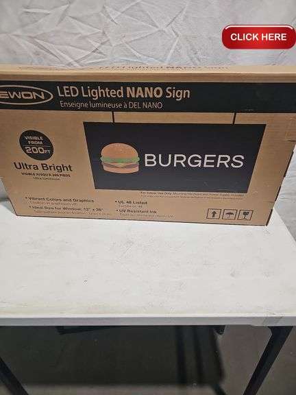 Led lighted nano sign burgers - Rideau Auctions