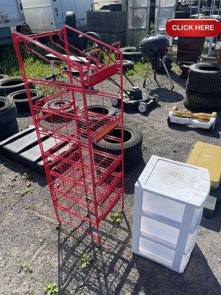 Red Rack and Plastic 3 Drawer Bin - Rideau Auctions