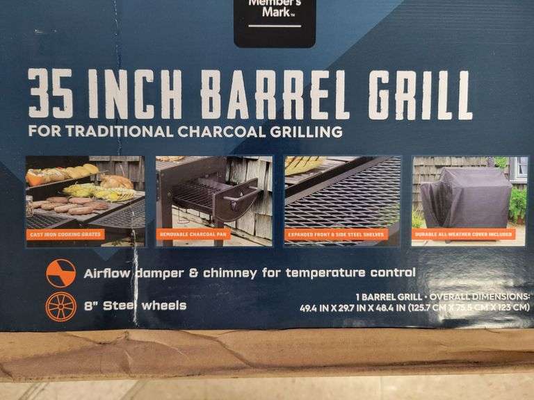 Member's Mark 35" Barrel Charcoal BBQ Grill, New - Rio Grande Trade