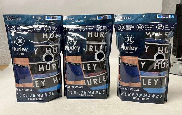 Hurley Boxer Briefs, Mens L, 2 Packs of 4, New - Rio Grande Trade