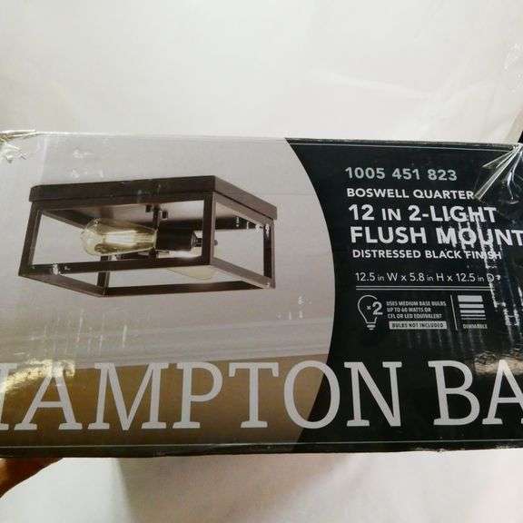 Hampton Bay Boswell Quarter 12-1/2 in. Black Open Cage Flush Mount ...