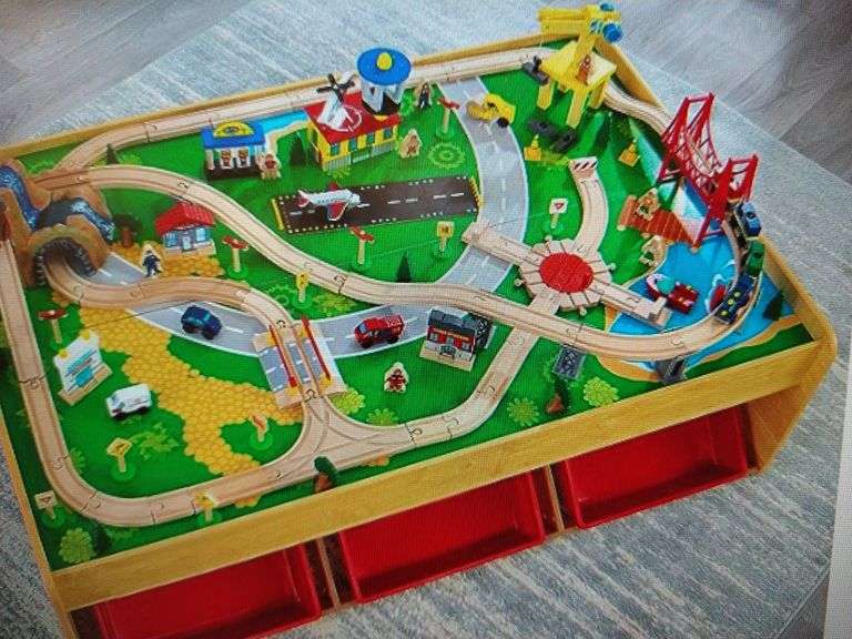 KidKraft Waterfall Mountain Wooden Train Set & Table, 120 Pieces, 3 ...