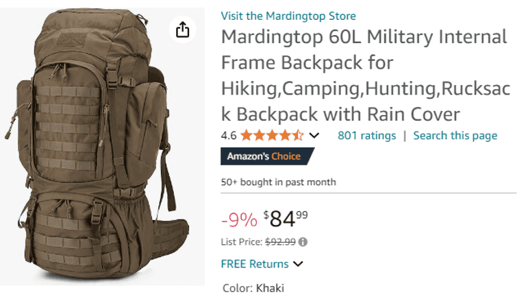 Mardingtop 60L Military Internal Frame Backpack, Like New - Rio Grande ...