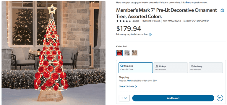 Member's Mark 7' Pre-Lit Decorative Ornament Tree, Like New - Rio ...