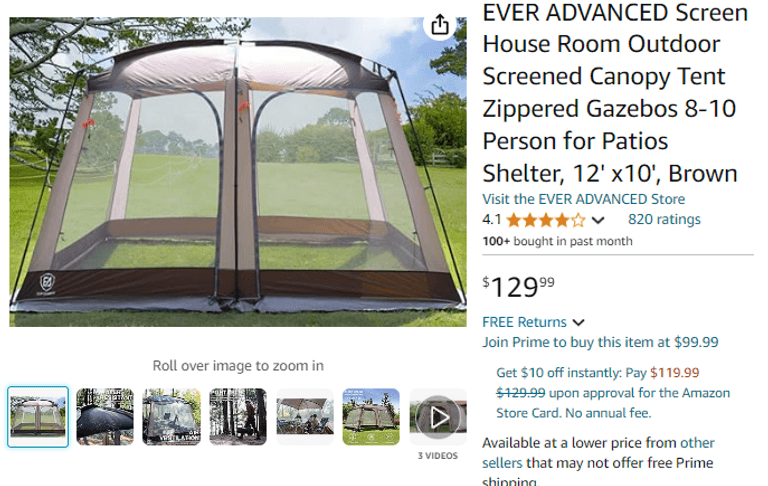 EVER ADVANCED Screen House Room Outdoor Screened Canopy Tent, Open Box ...