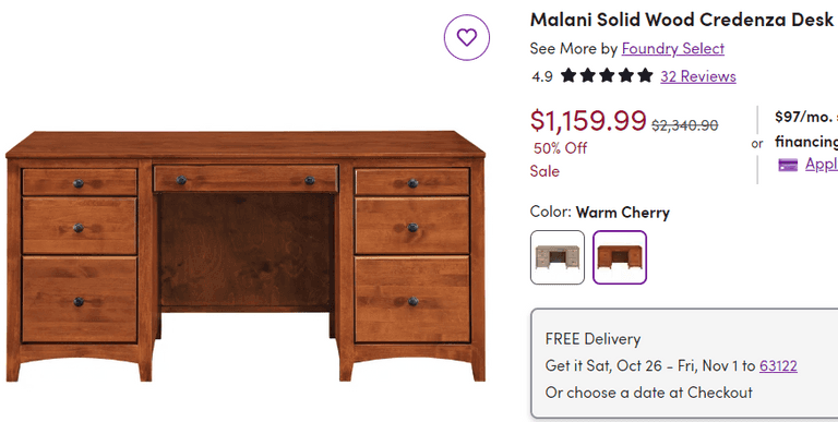 Foundry Select Solid Wood Credenza Desk, Like New - Rio Grande Trade