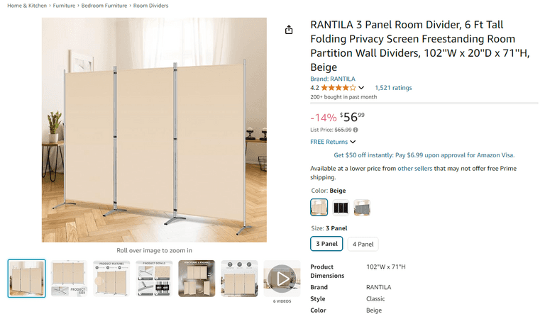 Partition Beige Room Divider, Like New - Rio Grande Trade