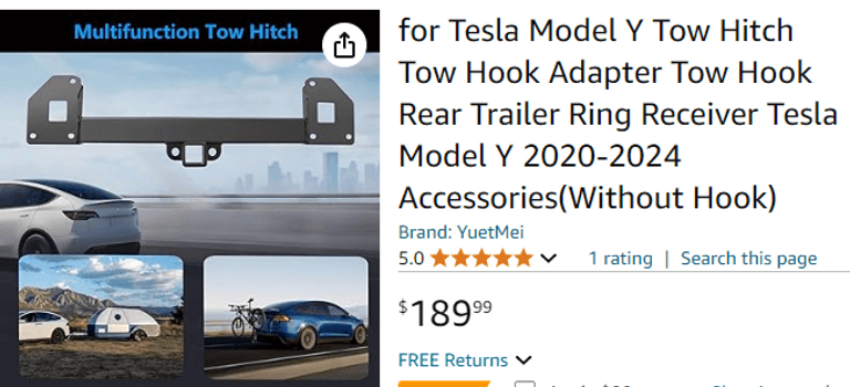 Tesla Model Y Tow Hitch Tow Hook | Like New - Rio Grande Trade