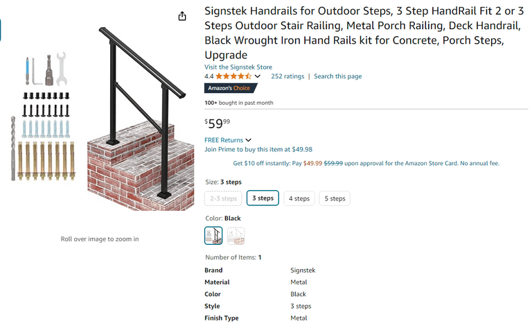 Signstek Handrails for Outdoor Steps fits 2 or 3 steps, Like New - Rio ...