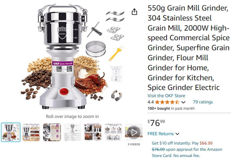 550g Grain Mill Grinder, 304 Stainless Steel Grain Mill, Open Box - Rio ...