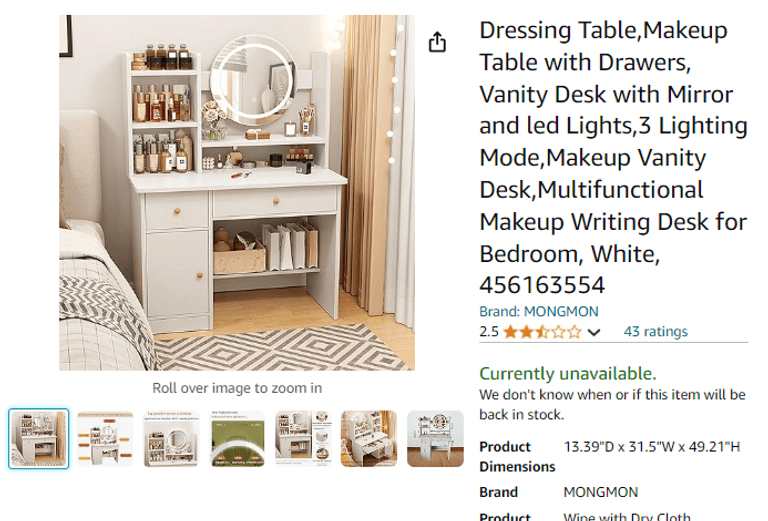 Dressing Table,Makeup Table with Drawers, Vanity Desk with Mirror and ...