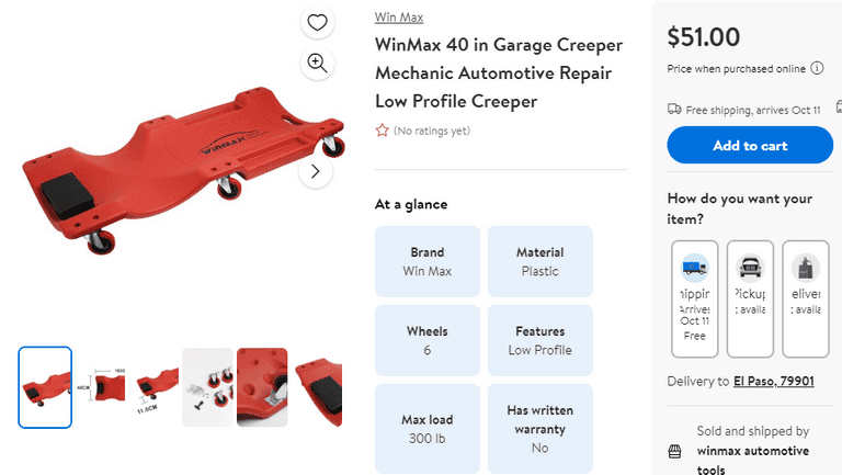WinMax 40 in Garage Creeper Mechanic Automotive Repair Low Profile ...