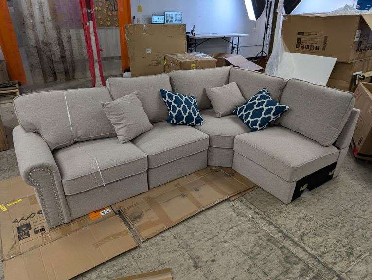 Devion Furniture Polyester Fabric Sectional Sofa, Missing End, Like New ...
