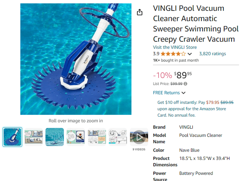 VINGLI Pool Vacuum Cleaner Automatic Sweeper Swimming Pool Creepy ...
