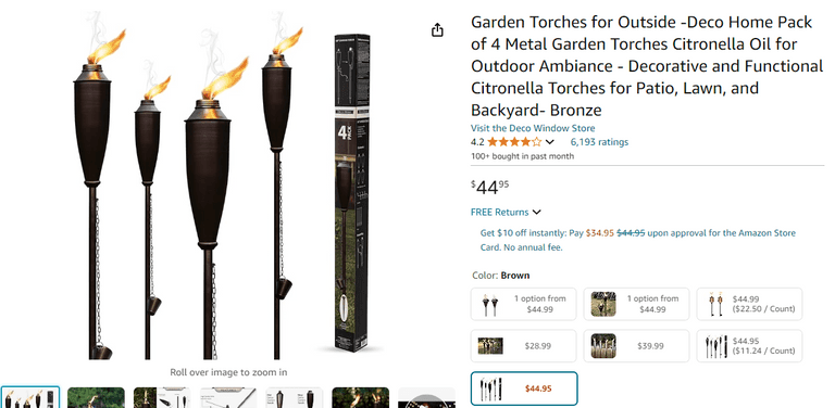 Deco Window 60'' Garden Torch, Like New - Rio Grande Trade