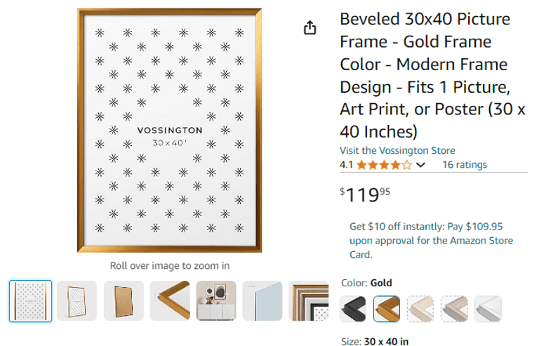 Beveled 30x40 Picture Frame - Gold Frame, Like New - Rio Grande Trade