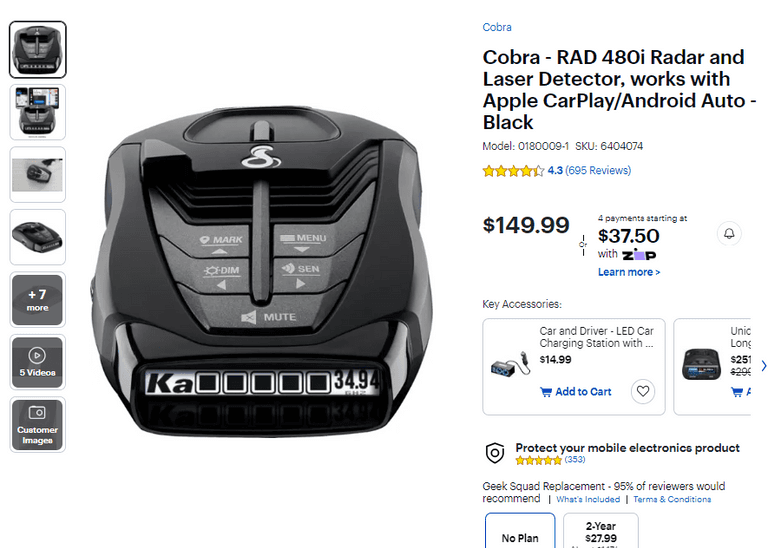Cobra - RAD 480i Radar and Laser Detector, works with Apple CarPlay ...