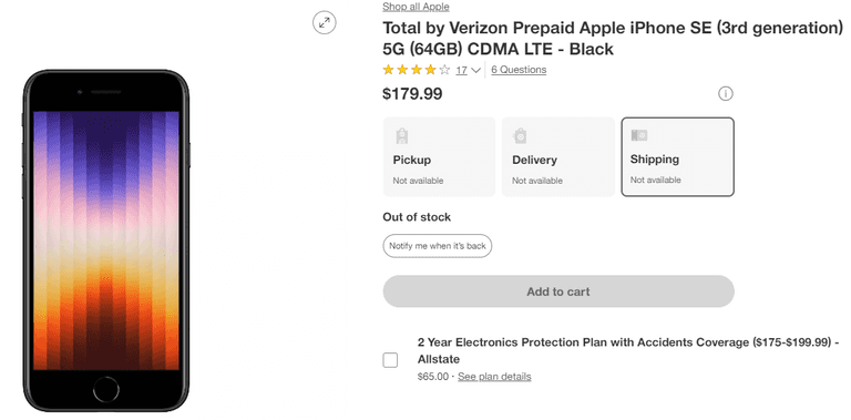 Total by Verizon Prepaid Apple iPhone SE 3rd Gen. 64GB, Open Box - Rio ...