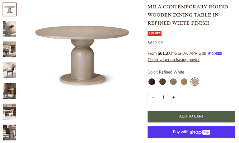 Mila Contemporary Round Wooden Dining Table, BASE ONLY, Refined White ...