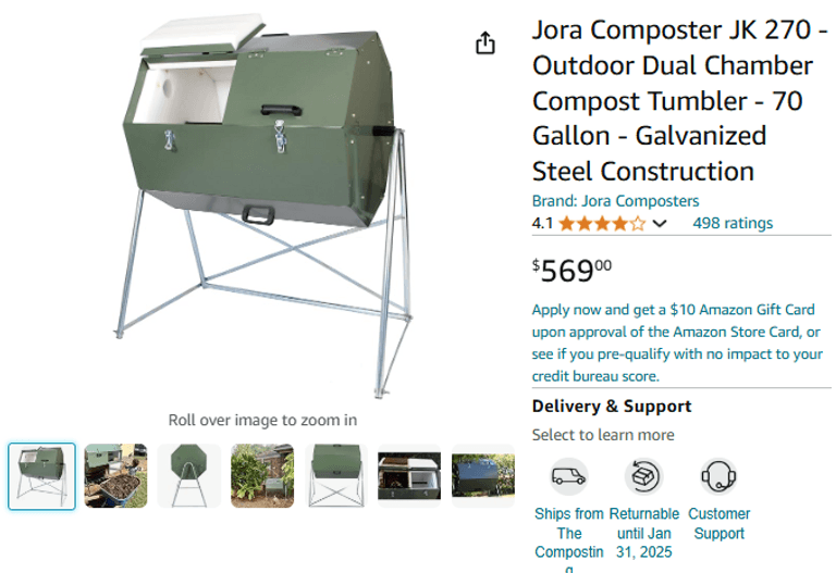 Jora Composter JK 270 - Outdoor Dual Chamber Compost Tumbler - 70 ...