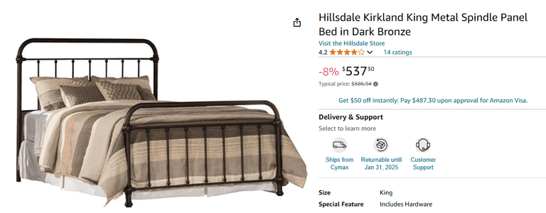 Hillsdale Kirkland King Metal Spindle Panel Bed | Open Box - Rio Grande ...