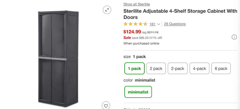 Sterilite Adjustable 4-Shelf Storage Cabinet With Doors | Open Box ...