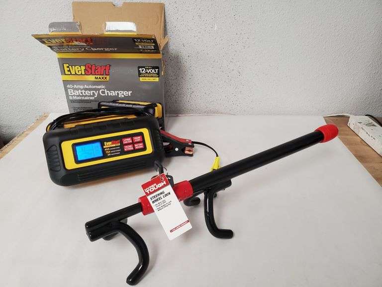 Battery Charger & Steering Wheel Lock Bundle | Like New - Rio Grande Trade