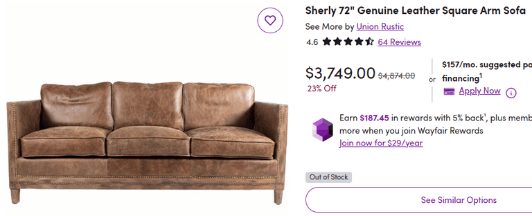 Union Rustic Genuine Leather Sofa, 72" | Like New - Rio Grande Trade