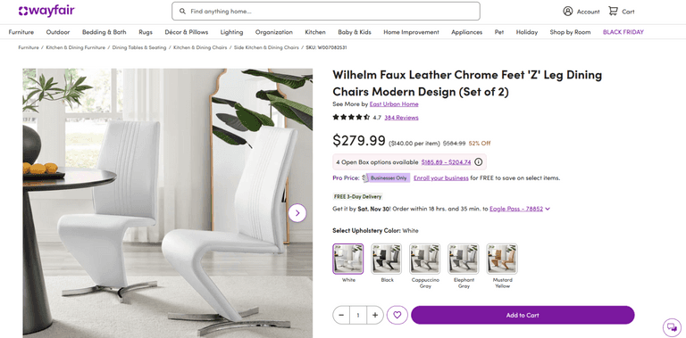 Wilhelm Faux Leather Chrome Feet 'Z' Leg Dining Chair Set | Like New ...