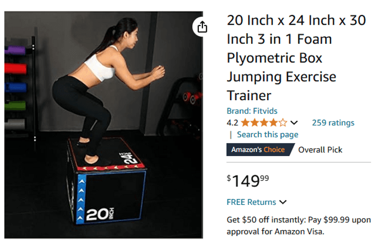 20 Inch x 24 Inch x 30 Inch 3 in 1 Foam Plyometric Box Jumping Exercise ...