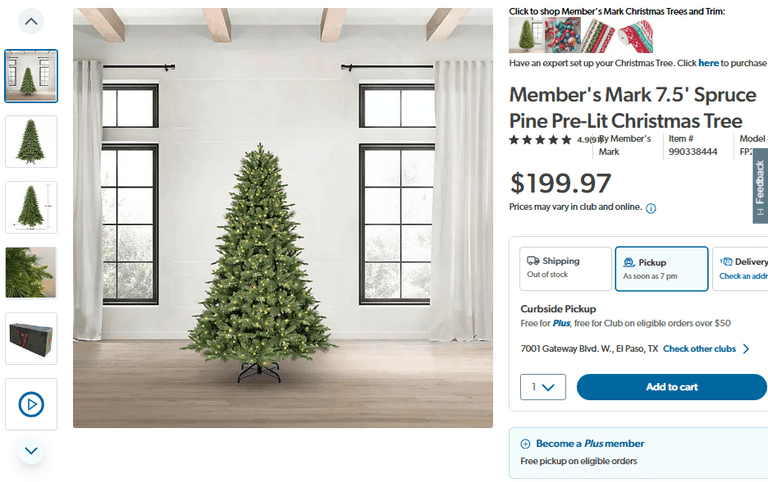 Member's Mark 7.5' Spruce Pine Pre-Lit Christmas Tree | Like New - Rio ...