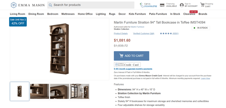 Martin Furniture Stratton 94″ Tall Bookcase | Like New - Rio Grande Trade