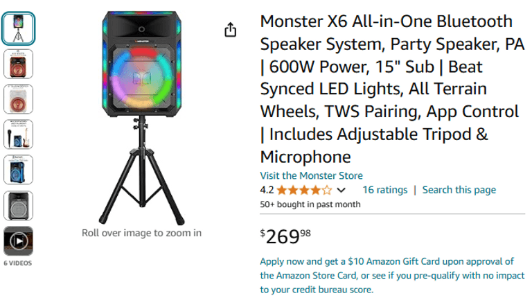 Monster X6 All-in-One Bluetooth Speaker System | Open Box | (See ...