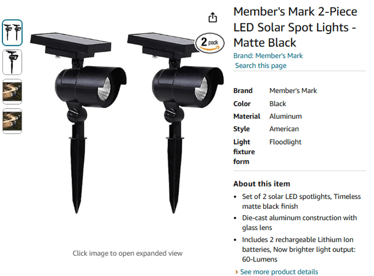 Member's Mark 2-Piece LED Solar Spot Lights - Matte Black | Open Box ...