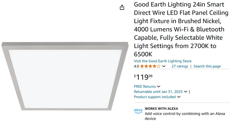 Good Earth Smart Direct Wire LED Light Fixture, 24" | Open Box - Rio ...